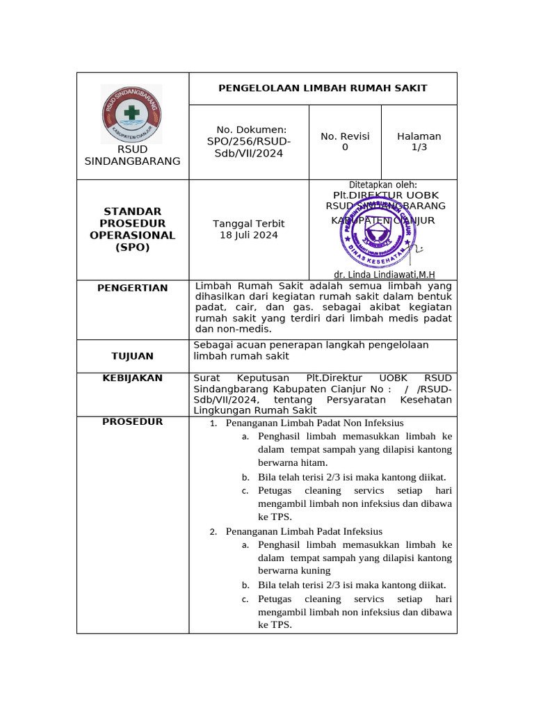 Pengelolaan Limbah Rumah Sakit RSUD | PDF