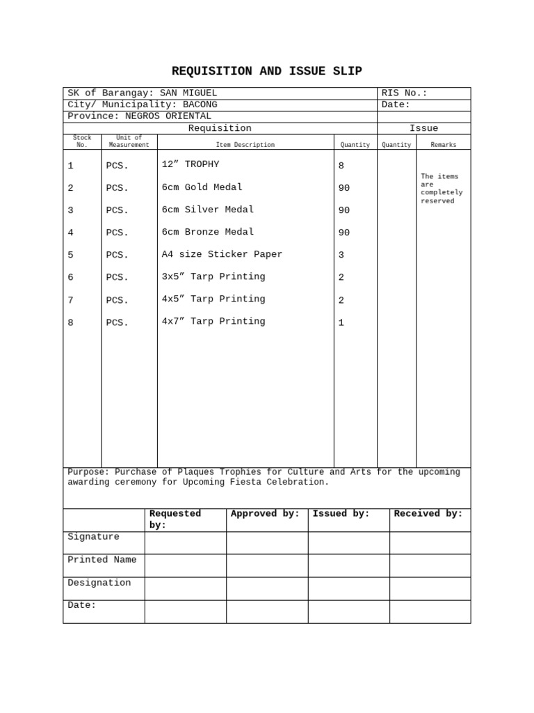 Requisition and Issue Slip | PDF