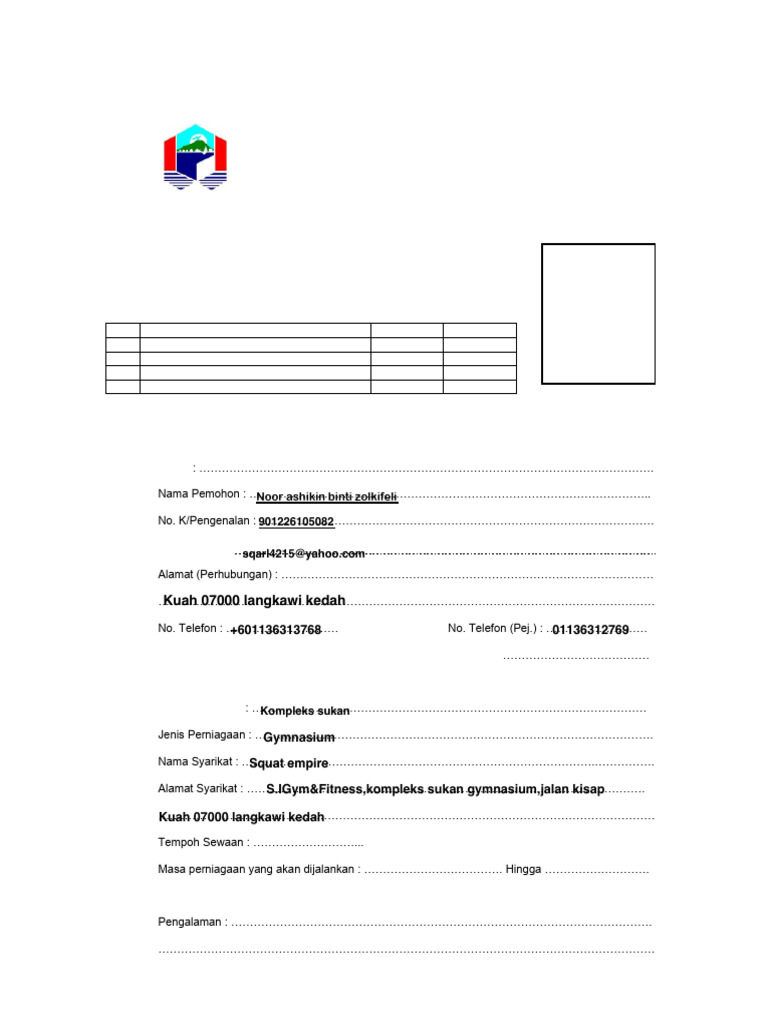 Lada-Pk (-PS) - 0101 Borang Permohonan Premis Perniagaan | PDF