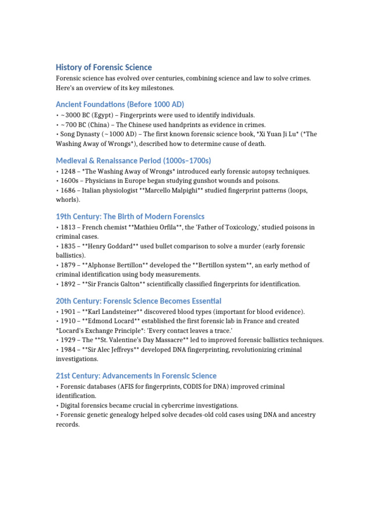 History of Forensic Science Updated-1 | PDF | Forensic Science | Ballistics
