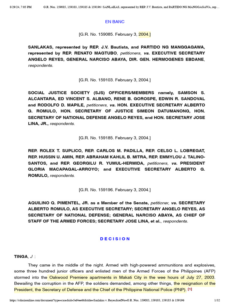 0037 Sanlakas v. Executive Secretary (2004) | PDF | Presidents Of The ...