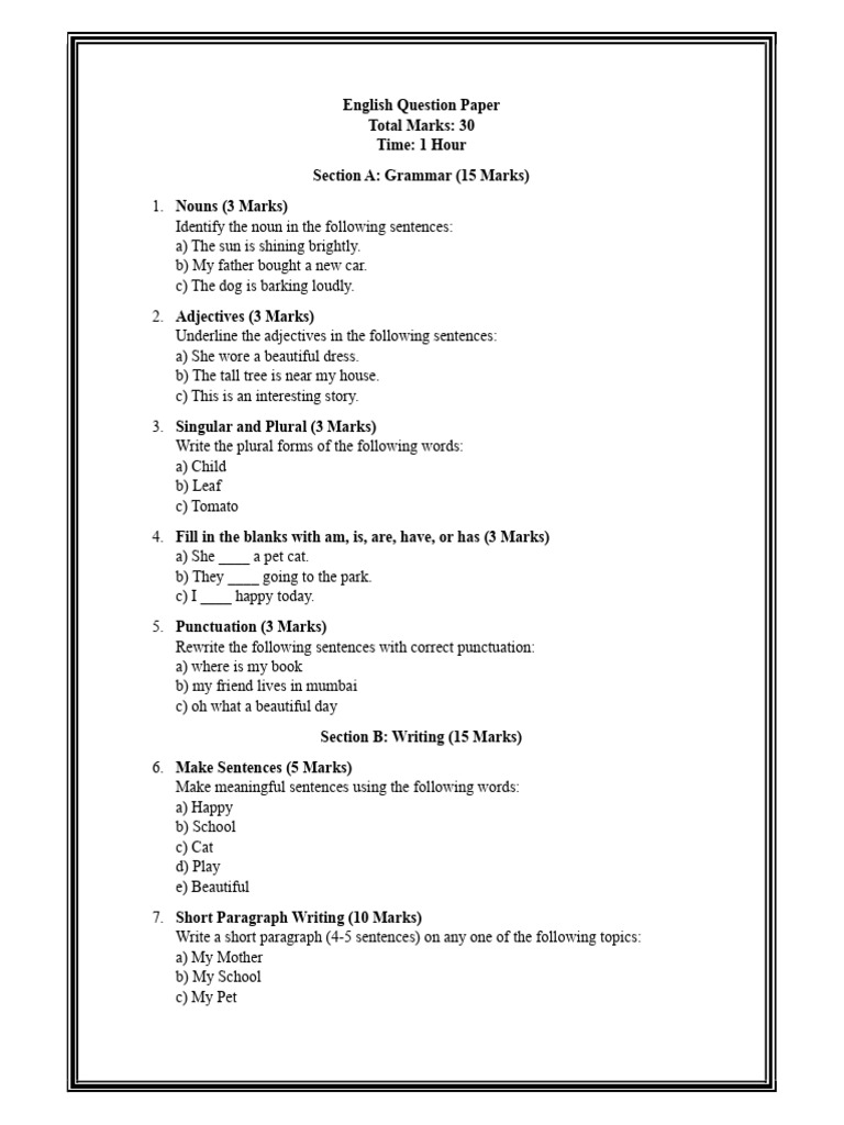 English Grammar and Writing Exam Paper | PDF