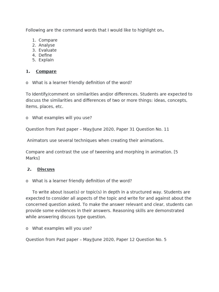 Command Words Activity Questions | PDF | Reason | Learning