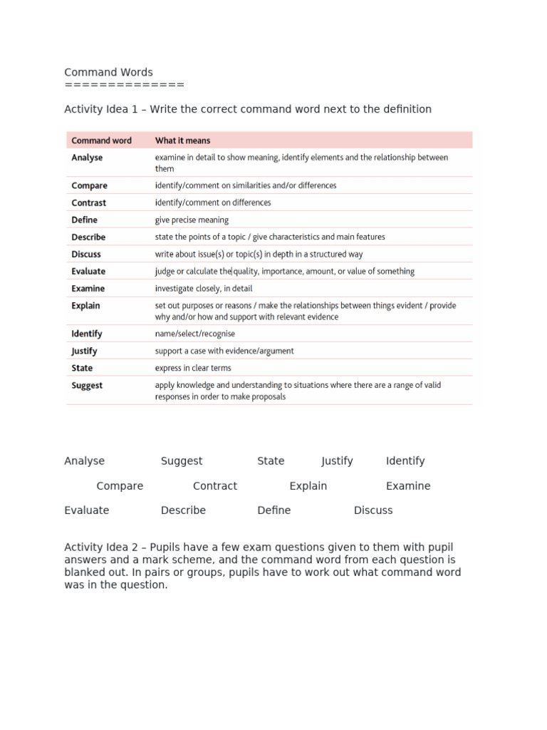 AQA Psychology Command Words Guide | PDF