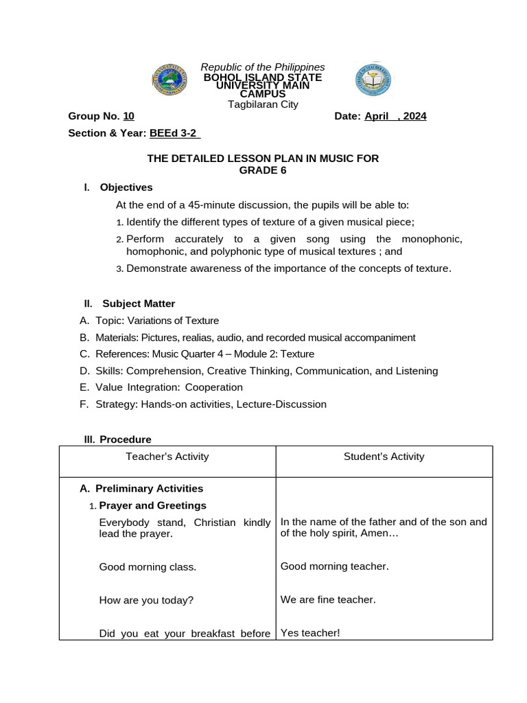 TMUSIC-LESSONPLAN Docxjen | PDF | Tempo | Harmony