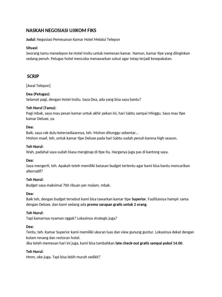 Naskah Negosiasi Ujikom Fiks | PDF