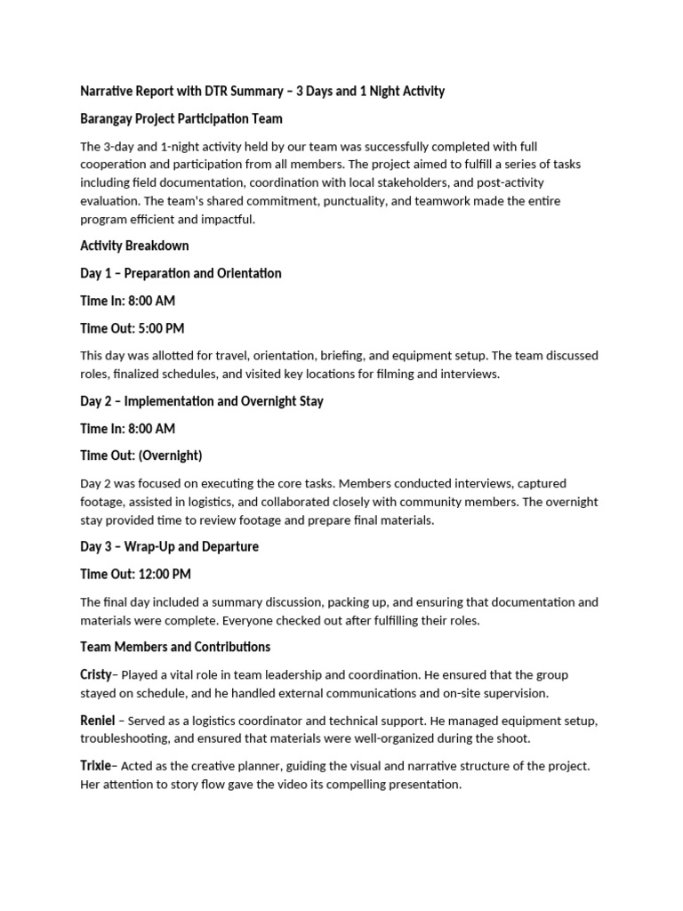 Narrative Report With DTR Summary | PDF | Business