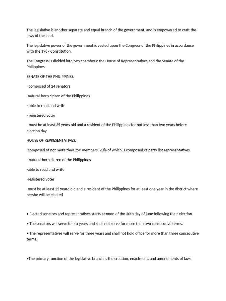 Overview of Philippine Legislative Branch | PDF | Bill (Law) | United ...