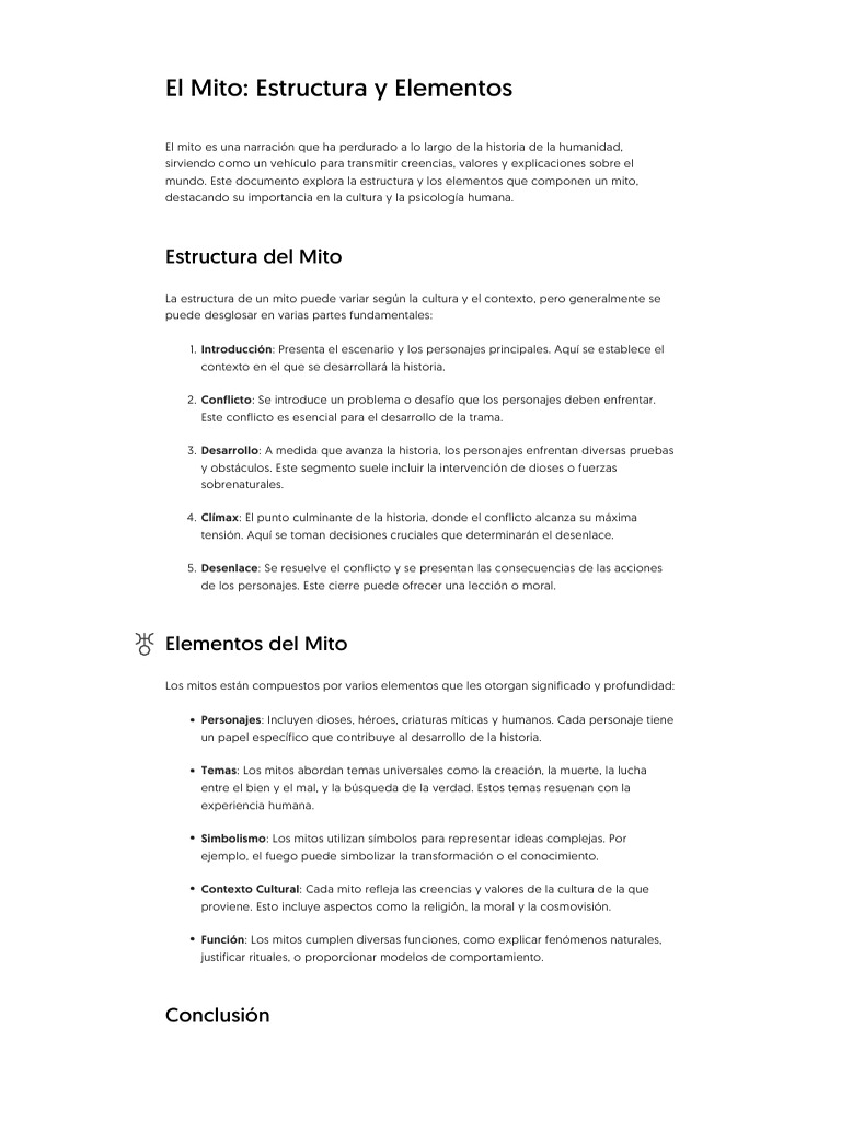 Estructura y Elementos del Mito | PDF | Educación en artes liberales