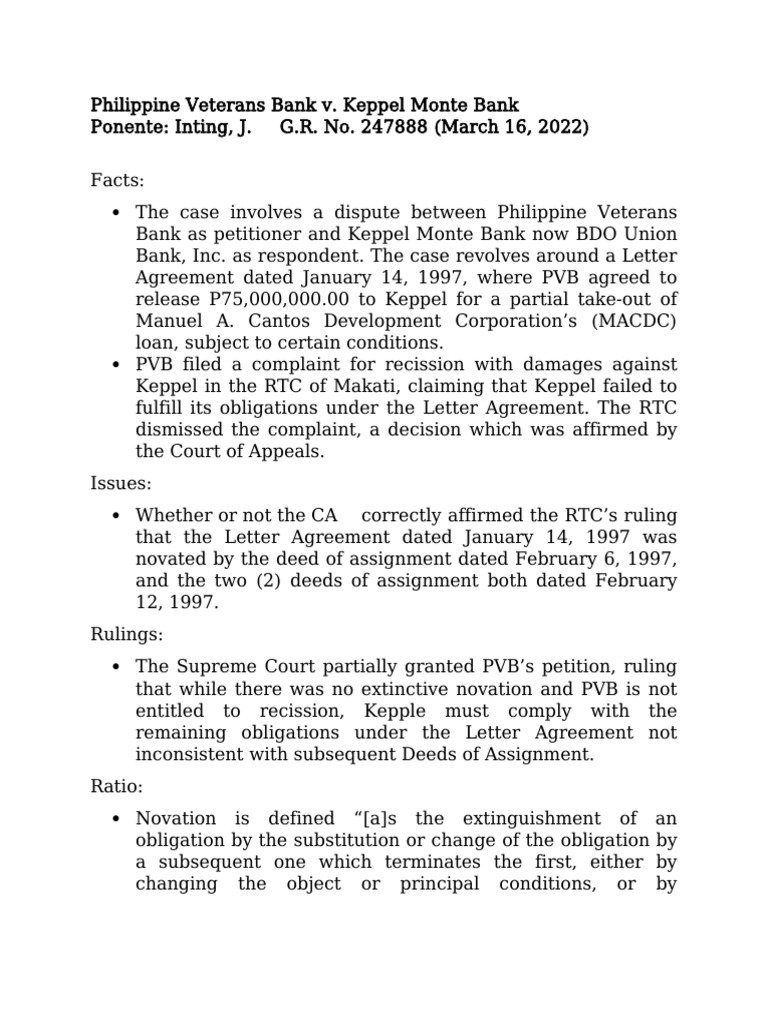 Philippine Veterans Bank v. Keppel Monte Bank | PDF | Breach Of ...