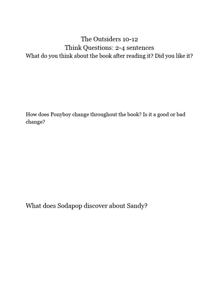 Ch 10-12 the Outsiders Questions | PDF