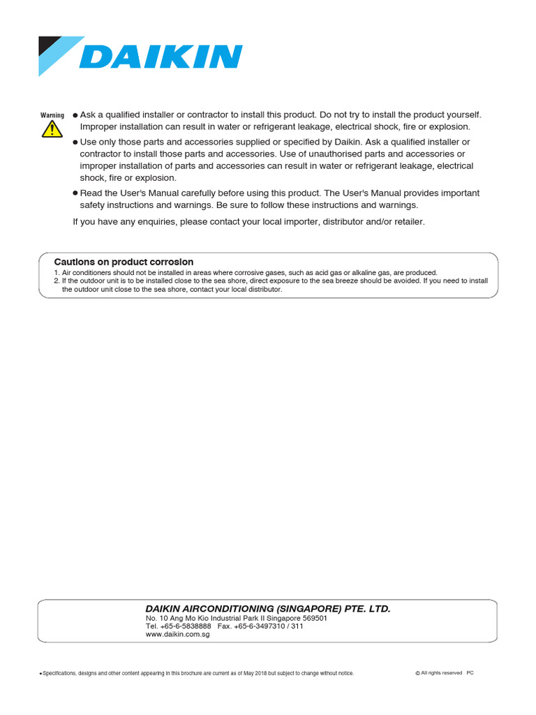 Daikin Urusara 7 Installation Guide | PDF | Air Conditioning ...