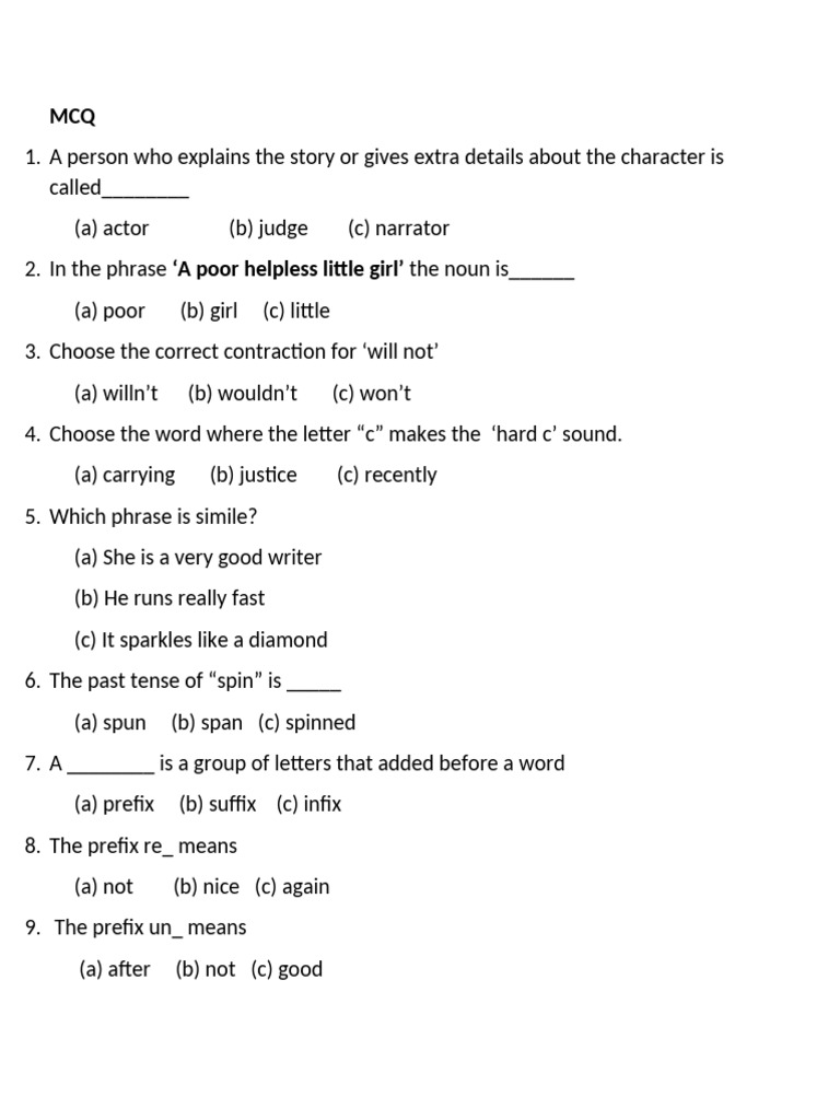 MCQ Revision | PDF | Phrase | Adjective