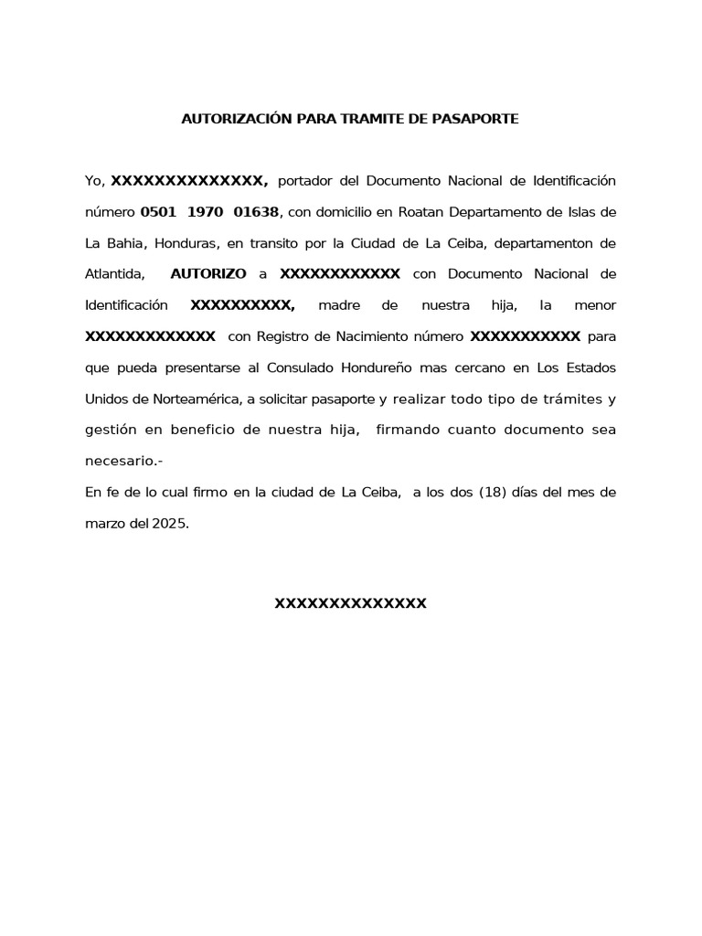 Autorización para Tramite de Pasaporte 2 | PDF
