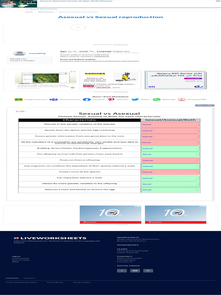 Asexual Vs Sexual Reproduction CoachKing 2 | PDF