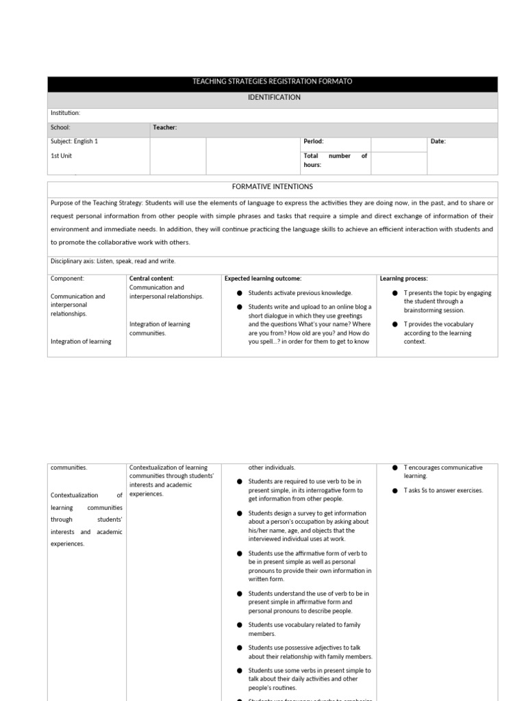 Teaching Strategies for English 1 | PDF | Vocabulary | Reading ...