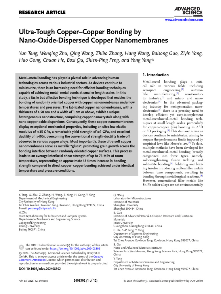 Ultra-Tough Copper Bonding Technique | PDF | Transmission Electron ...