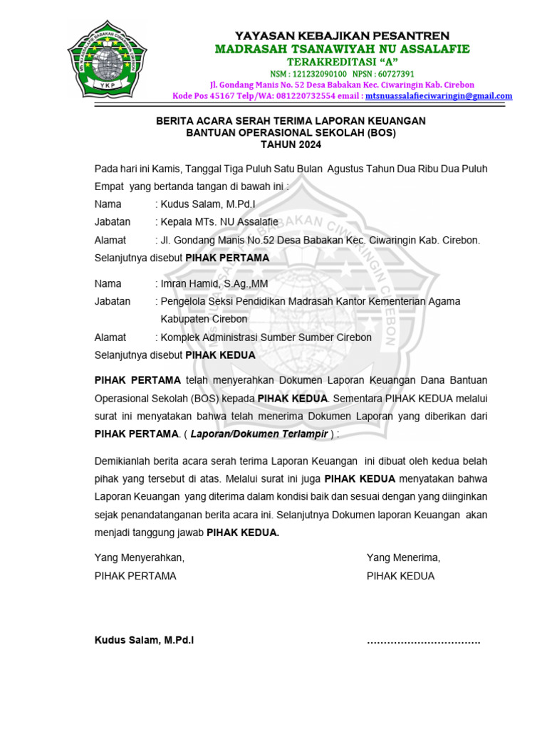 E3. Contoh Berita Acara Laporan Keuangan | PDF