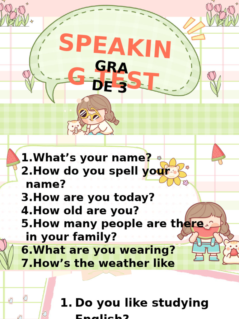 Grade 3 Speaking Test Questions | PDF