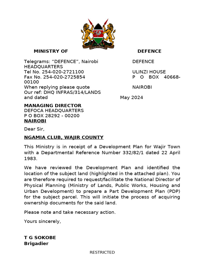 Letter To DEFOCA On Ngamia Club Wajir | PDF