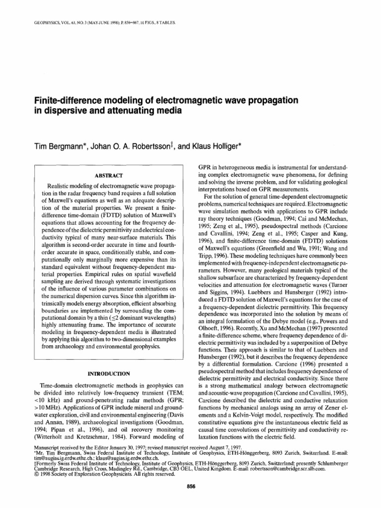Finite Difference Modeling Of Electromagnetic Wave Propagation In Dispersive And Attenuating