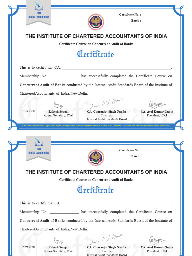 ICAI Certificate for Concurrent Audit Course | PDF | Government Of ...