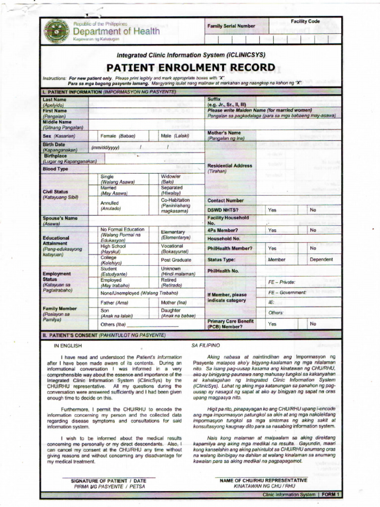 Patient Enrolment Record - BHW | PDF
