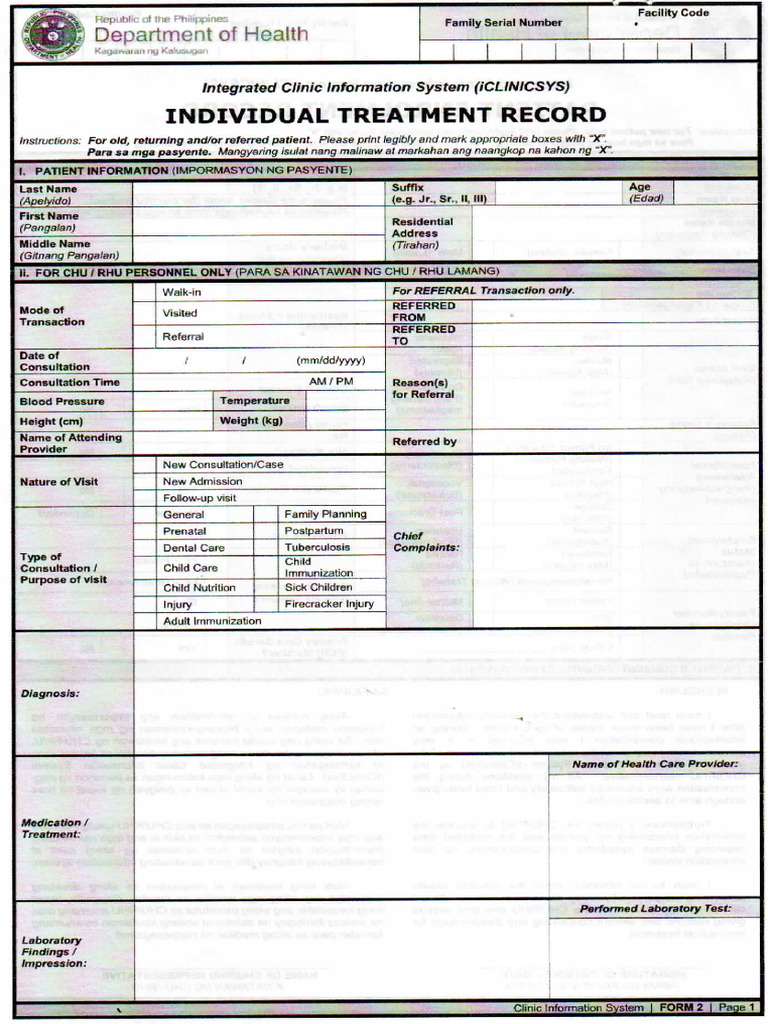 Individual Treatment Record - BHW | PDF