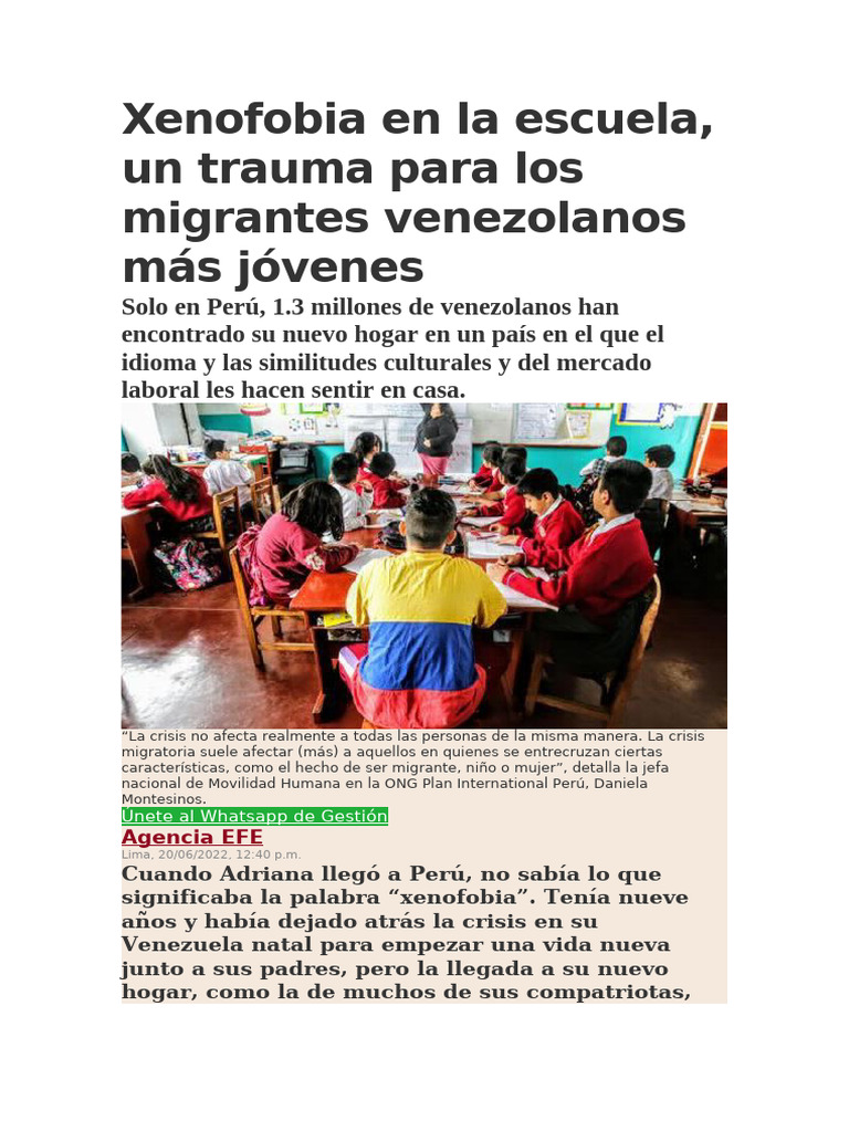 Xenofobia en La Escuela | PDF | Migración humana | Venezuela