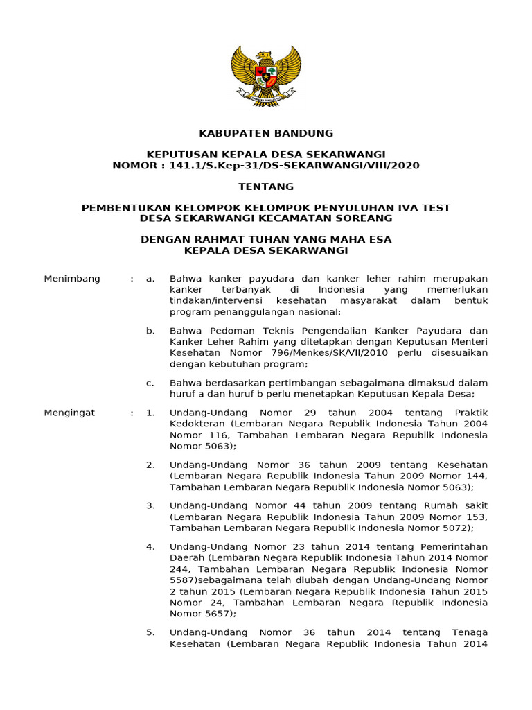 contoh SK IVA TEST PKK | PDF