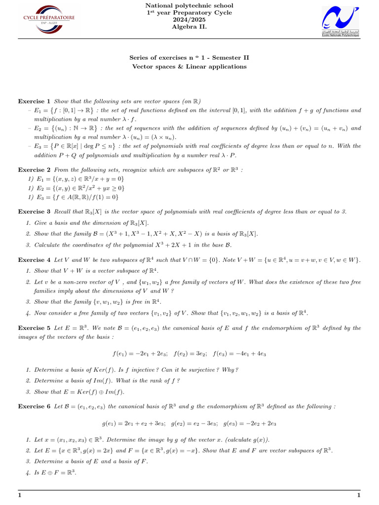 Exercise Series 1-Vector - Space | PDF | Basis (Linear Algebra) | Linear Subspace
