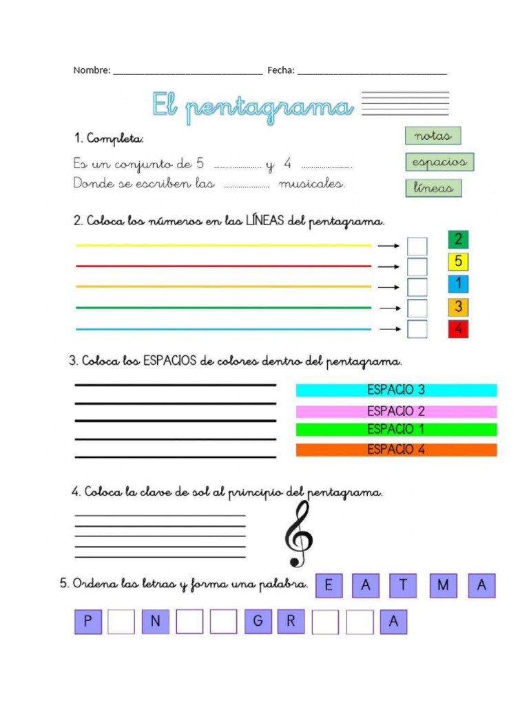 Hoja de Trabajo Pentagrama | PDF
