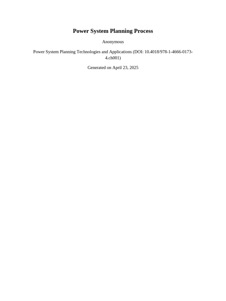 Introduction to Power System Planning | PDF