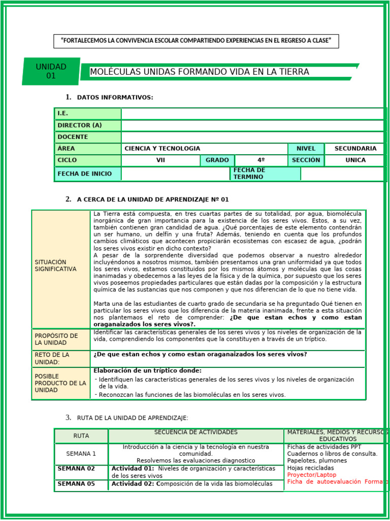 4º UNIDAD 1 CYT -2024 --- | PDF | Organismos | Aprendizaje
