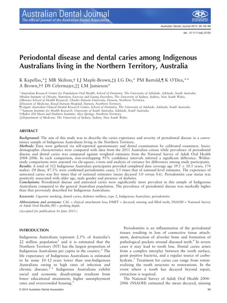 Periodontal disease and dental caries among Indigenous | PDF ...