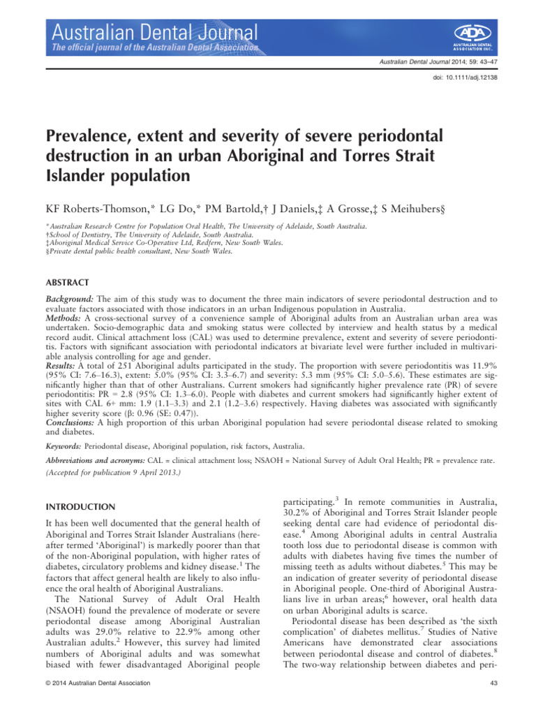 Prevalence, Extent and Severity of Severe Periodontal | PDF ...