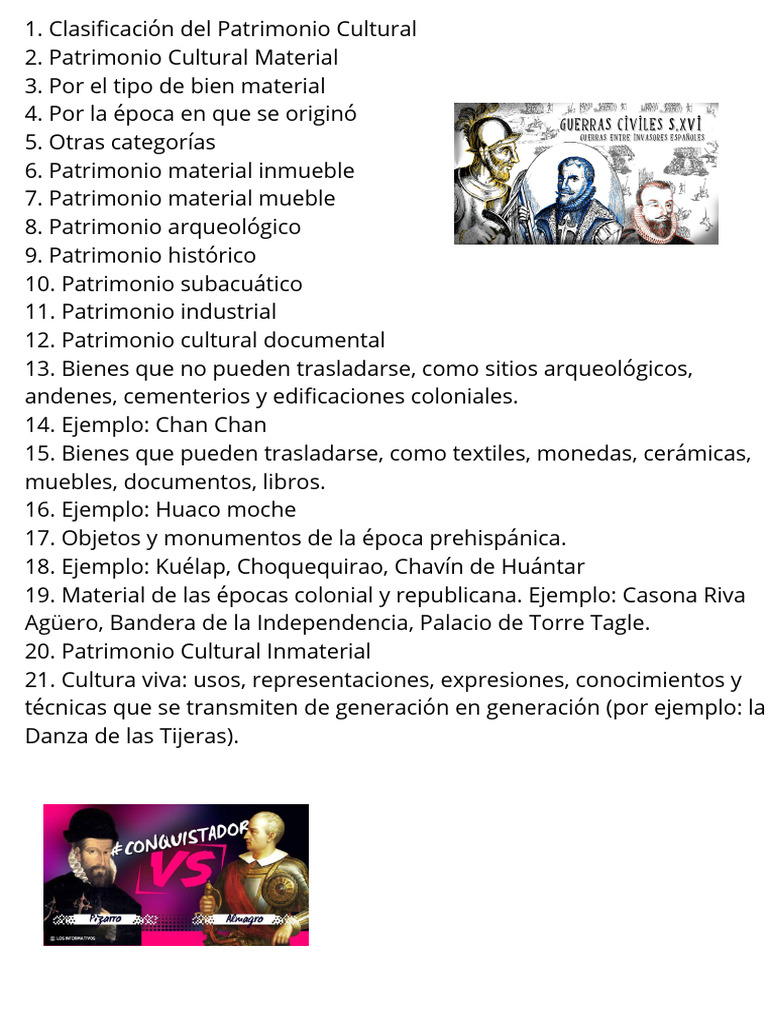 1. Patrimonio Cultural del Perú 2. Importancia del Patrimonio Cultural 3. Transmite identidad y ...
