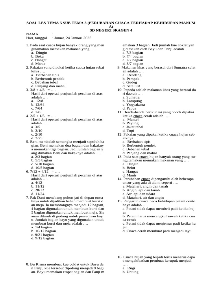 Soal Les Tema 5 Sub Tema 3 | PDF