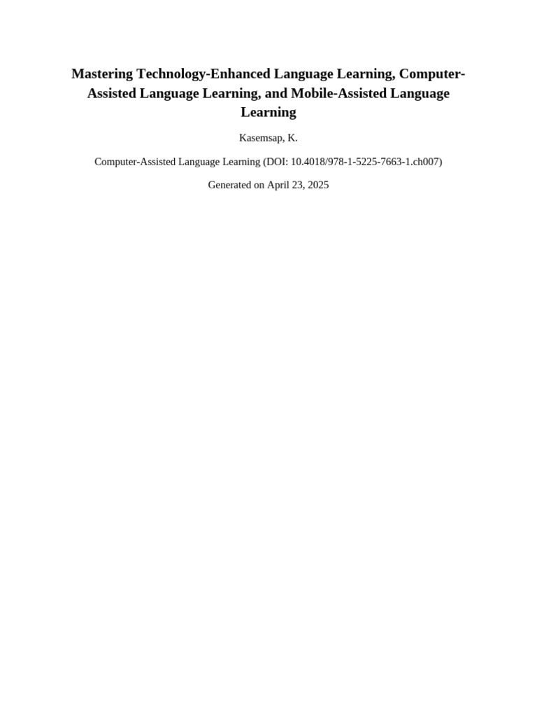 Mastering Technology-Enhanced Language Learning C | PDF | Learning | Computer Mediated Communication