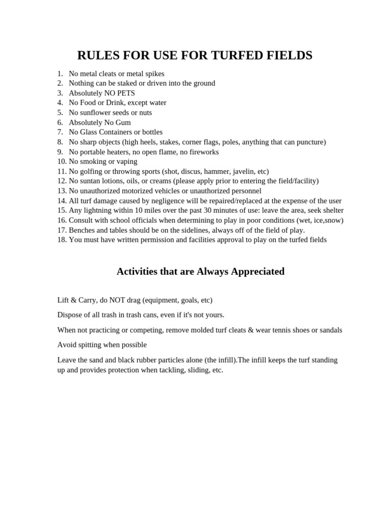 Turf Field Usage Regulations | PDF