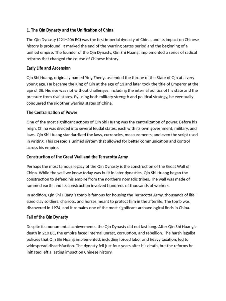 The Qin Dynasty and the Unification of China | PDF