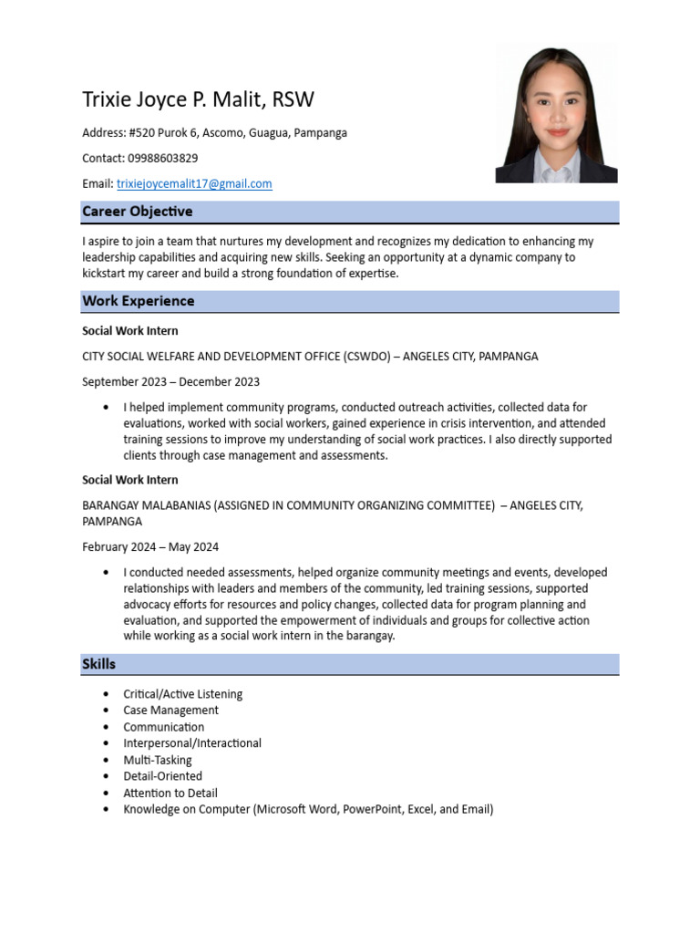 Trixie Joyce P. Malit (CV) | PDF | Social Work | Community