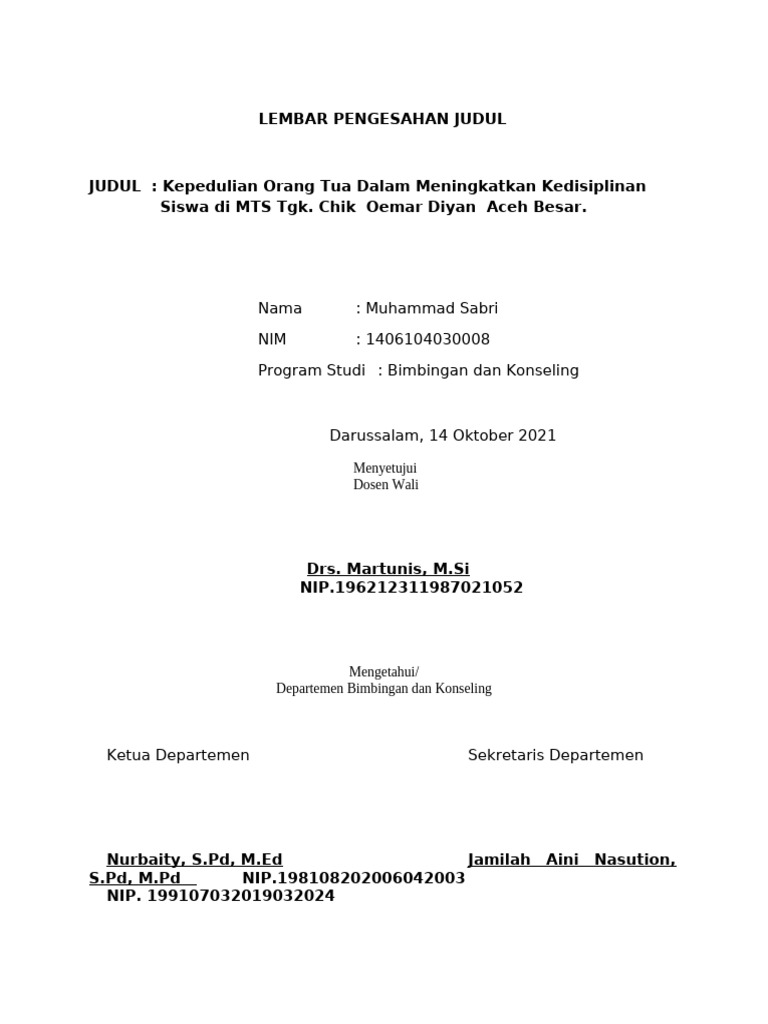 Lembar Pengesahan Judul Proposal | PDF