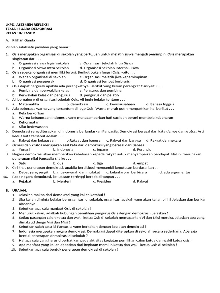 LKPD Refleksi Asesmen Suara Demokrasi | PDF