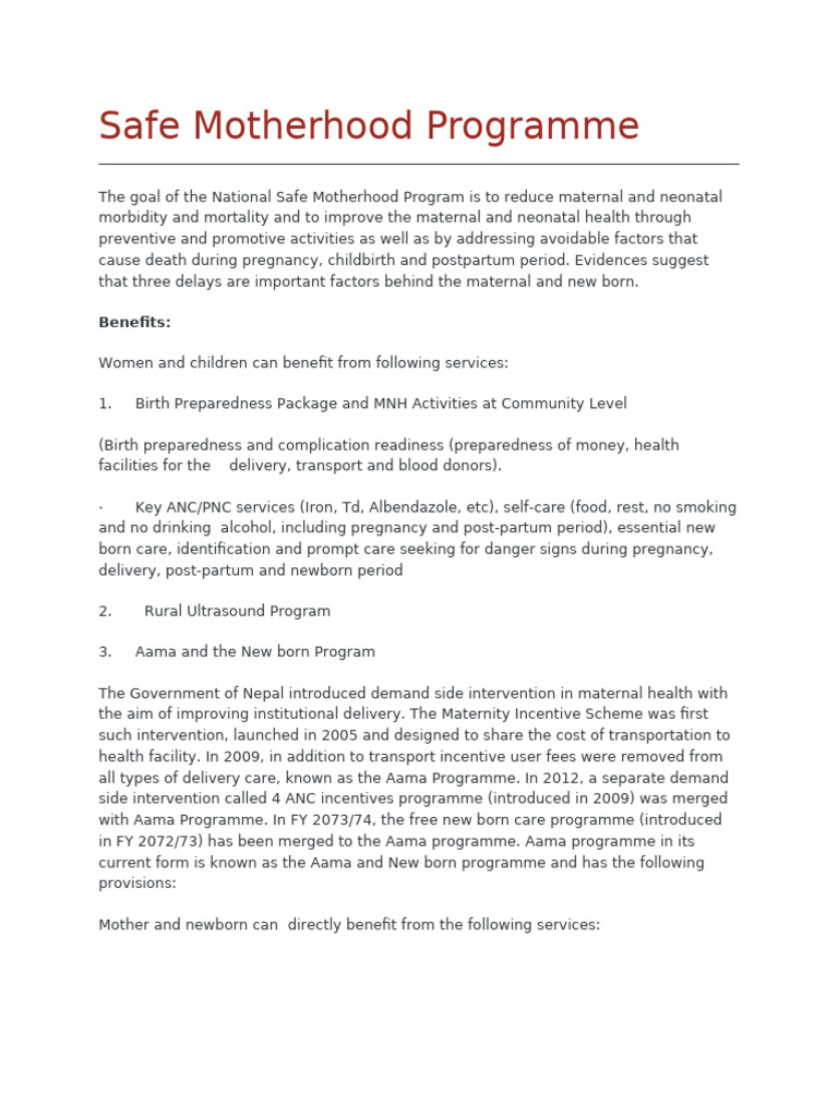 Safe Motherhood Programme | PDF | Maternal Health | Childbirth