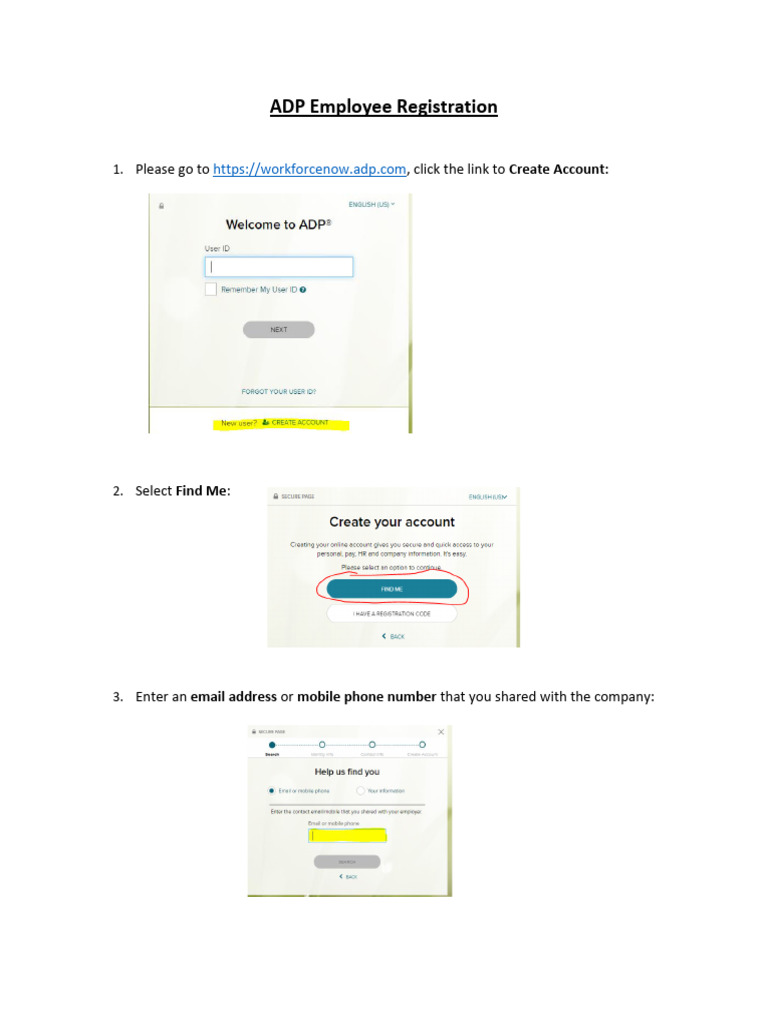 ADP Employee Registration Instructions | PDF