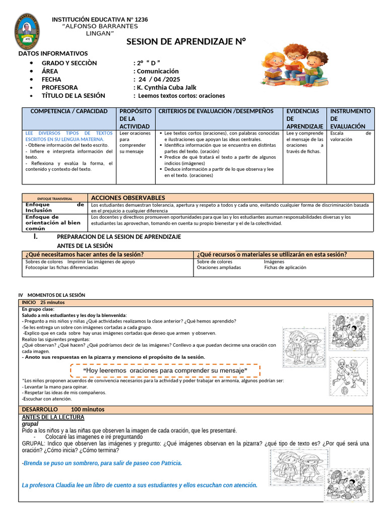 Leemos Oraciones 24 de Abril | PDF | Aprendizaje | Modificación de comportamiento