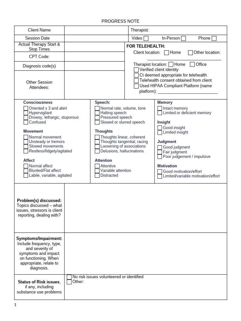 Griswold Progress Note Template M | PDF | Medical Diagnosis | Dialectical Behavior Therapy