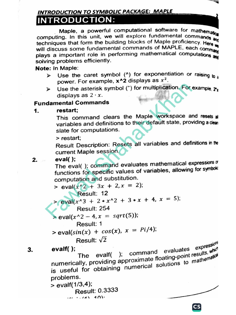 Maple Math XII Mcqs Fawad | PDF