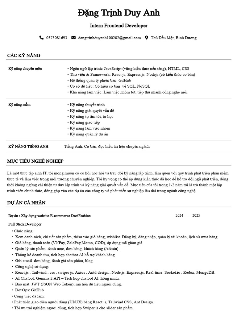 HTTT ĐặngTrịnhDuyAnh Front-end | PDF